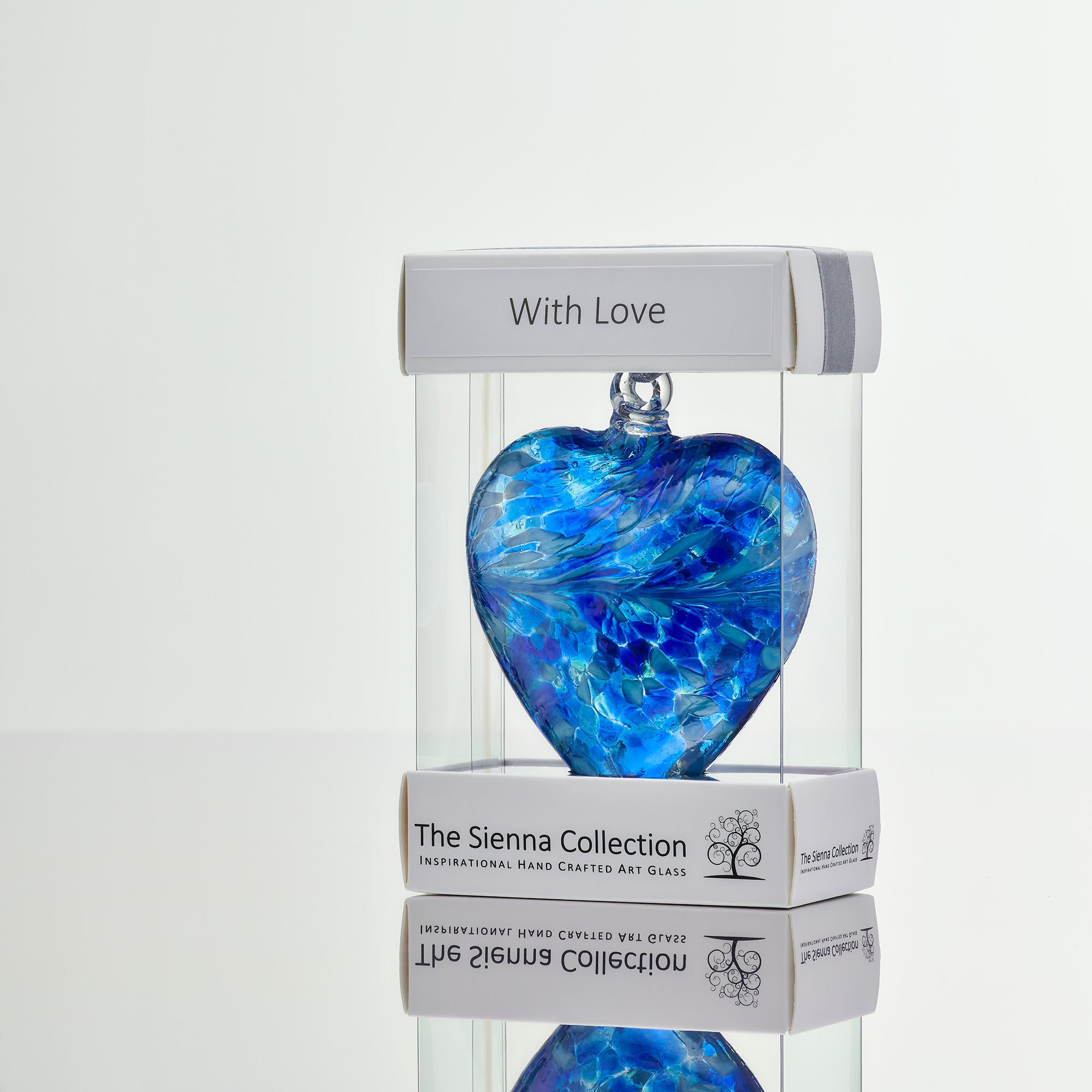 8cm Friendship Heart – With Love (Blue, Handmade Glass Keepsake ...